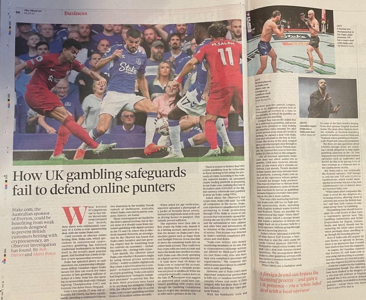 Reporter and The Guardian expose gross lapses at crypto casino Stake ...